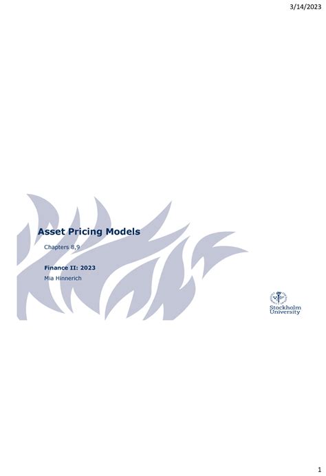 fin2 ch8 9 hinnerich asset pricing models chapters 8 finance ii 2023 mia hinnerich content