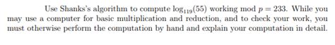 solved use shanks s algorithm to compute log119 55 working