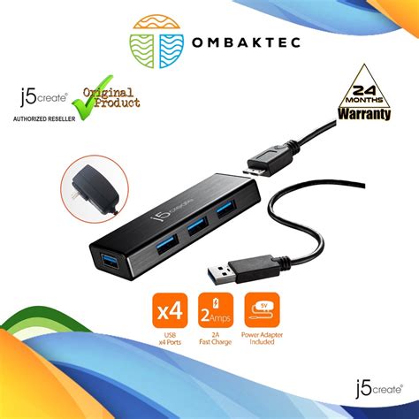 J5create Juh340 4 Port Powered Usb 3 0 Data Hub W 2ft Extended Cable [15w Power Adapter