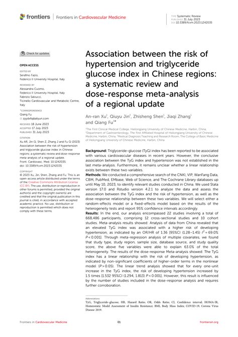 Pdf Association Between The Risk Of Hypertension And Triglyceride Glucose Index In Chinese