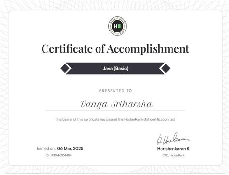 Java Programming Certification Hackerrank Learning Problemsolving Sriharsha Vanga