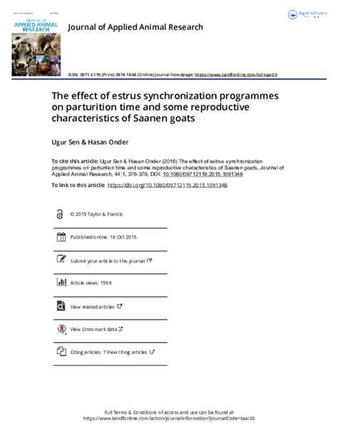 Pdf The Effect Of Estrus Synchronization Programmes On Parturition Time And Some Reproductive