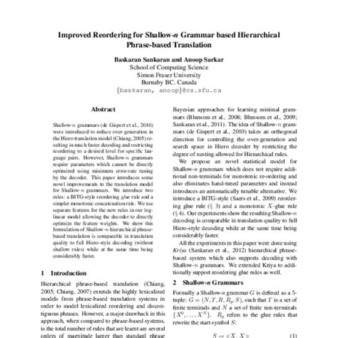 Improved Reordering For Shallow N Grammar Based Hierarchical Phrase