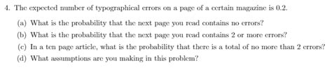 Solved The Expected Number Of Typographical Errors On A Page
