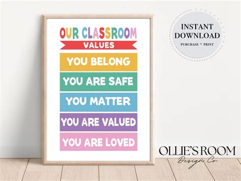 Rainbow Class Values Poster Educational Learning Poster Learning Prints Rules Print Digital