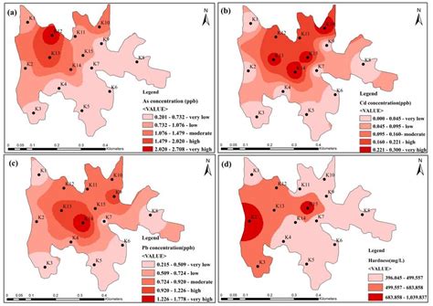 Spatial Distribution Of A Arsenic B Cadmium C Lead And D