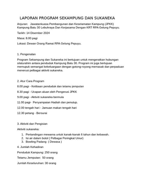 Laporan Program Sekampung Dan Sukaneka Pdf