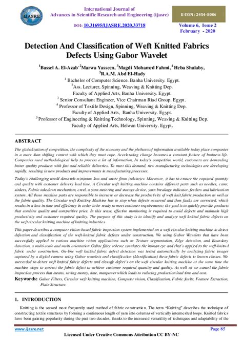 Pdf Detection And Classification Of Weft Knitted Fabrics Defects