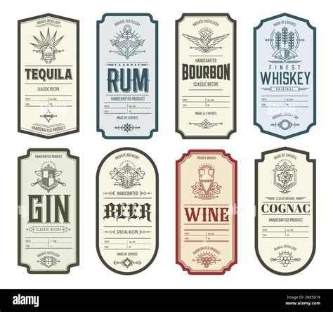 Vintage Alcohol Labels Tequila Whiskey And Rum Bourbon And Gin Beer