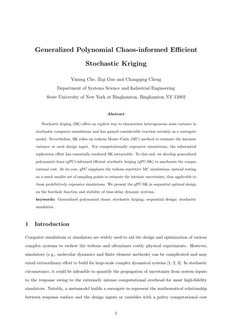 Pdf Generalized Polynomial Chaos Informed Efficient Stochastic Kriging