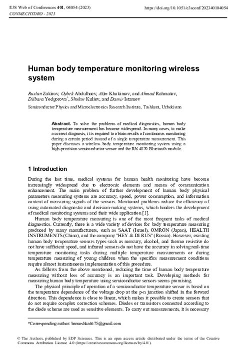 Pdf Human Body Temperature Monitoring Wireless System Ruslan Zakirov