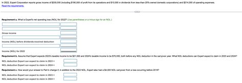 Solved Requirement A What Is Expert S Net Operating Loss Chegg Com