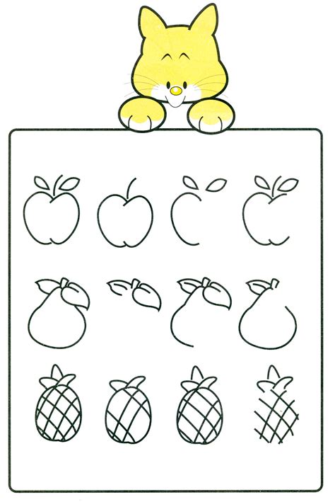 Рисование по образцу Рисуем фрукты Дорисуй картинки в каждом ряду Раскрась картинки