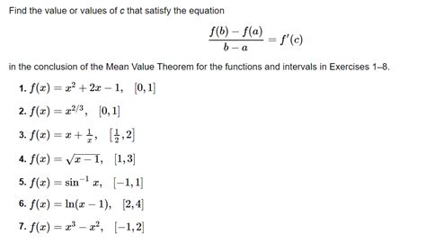 Solved Find The Value Or Values Of C That Satisfy The Chegg Com