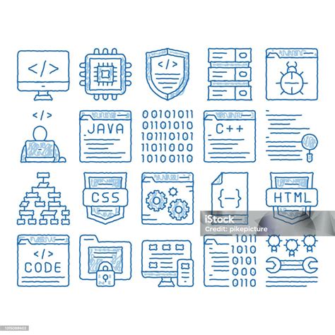 coding system vector icon hand drawn illustration stock illustration