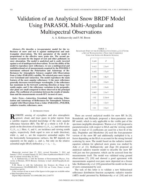 Pdf Validation Of An Analytical Snow Brdf Model Using Parasol Multi