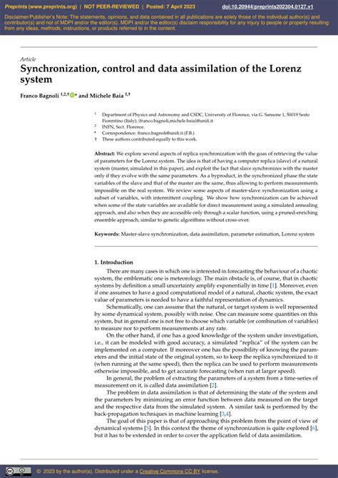 Pdf Synchronization Control And Data Assimilation Of The Lorenz System