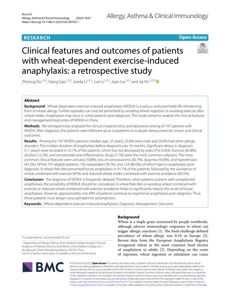 Pdf Clinical Features And Outcomes Of Patients With Wheat Dependent Exercise Induced