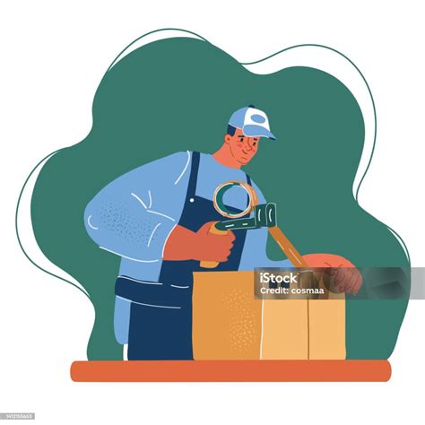 상자를 다루는 생산 라인의 수동 작업자의 벡터 일러스트 레이 션 창고에 대한 스톡 벡터 아트 및 기타 이미지 창고 따기