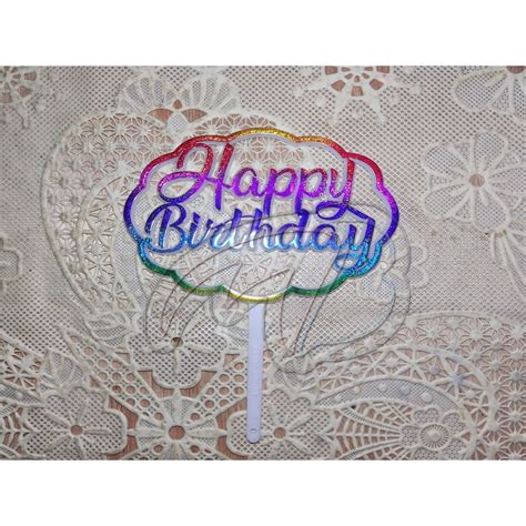 Jual Cup Cake Topper Akrilik Awan Rainbow Topper Kue Happy Birthday Tusuk 14cm Shopee
