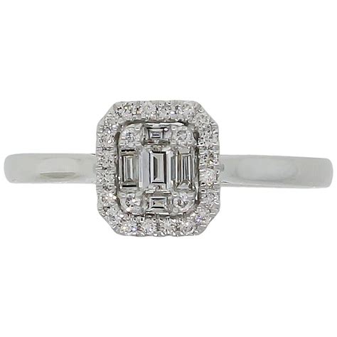 Round Brilliant And Baguette Shape Diamond Halo Mosaic Ring At 1stdibs