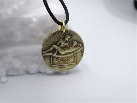 Sex Position Bronze Coin Pendant Black Corded Caligula Token Ancient Roman Empire Spintria