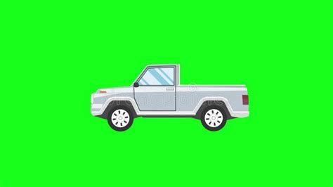 running car animation on green background flat cartoon graphic style