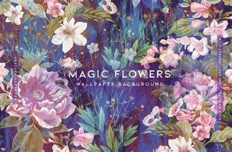 دانلود بک گراند گل های جادویی با پس زمینه آبی Magic Flowers ادیتورها