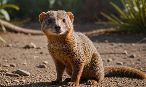 A Small Mongoose Sits On The Ground Looking Directly At The Camera In