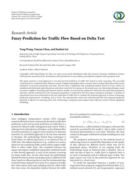 Pdf Fuzzy Prediction For Traffic Flow Based On Delta Test