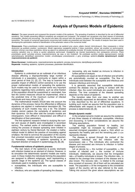 pdf analysis of dynamic models of epidemic