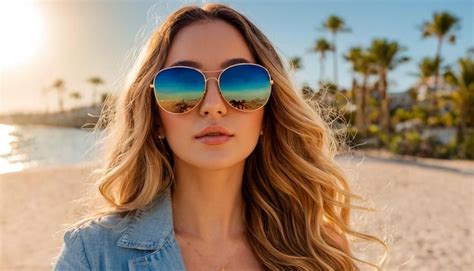 Premium Photo Woman Wearing Sunglasses Standing On Beach