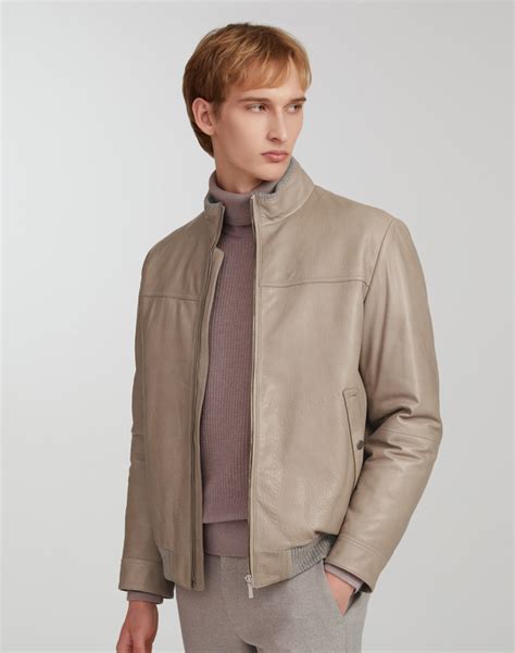 다크베이지 다운 사이드포켓 양가죽 블루종 점퍼