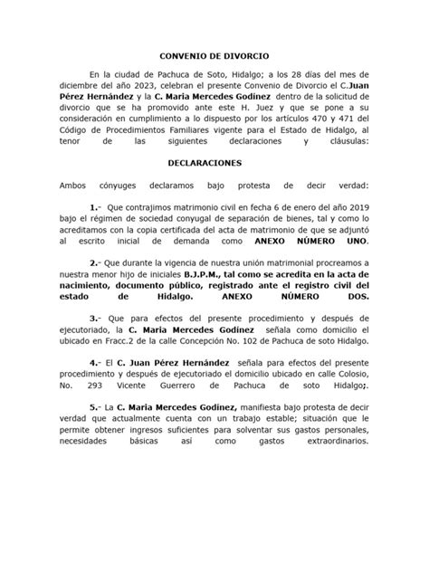 Formato Convenio De Divorcio Pdf Divorcio Pensión Alimenticia