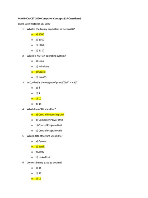 Mah Mca Cet Computer Concepts Pdf Computer Data Storage Operating System