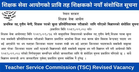 TSC Revised Vacancy 2081 For Primary Level Teacher PraVi