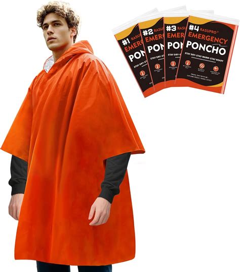Rasupro 4 Pack Emergency Ponchos With Thickened Mylar
