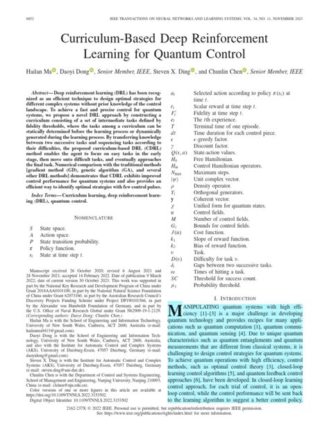 Curriculum Based Deep Reinforcement Learning For Quantum Control Pdf