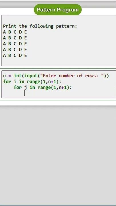 pattern program in python for loop in python number pattern program shorts python