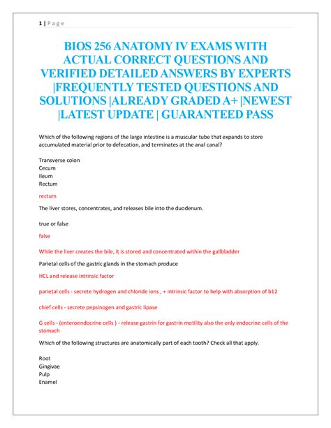 Bios 256 Anatomy Iv Exams Exams Nursing Docsity