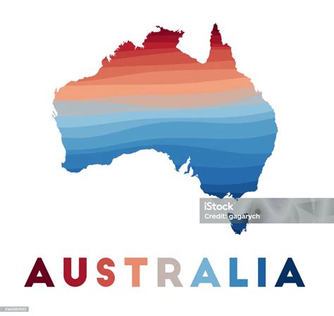 호주 지도 빨간색 파란색 색상 아름 다운 기하학적 파도가있는 나라의지도 생생한 오스트레일리아 형태 벡터 일러스트 레이 션 Us