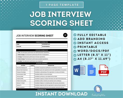 Job Interview Scoring Sheet Template Human Resources Interview Evaluation Form Interview