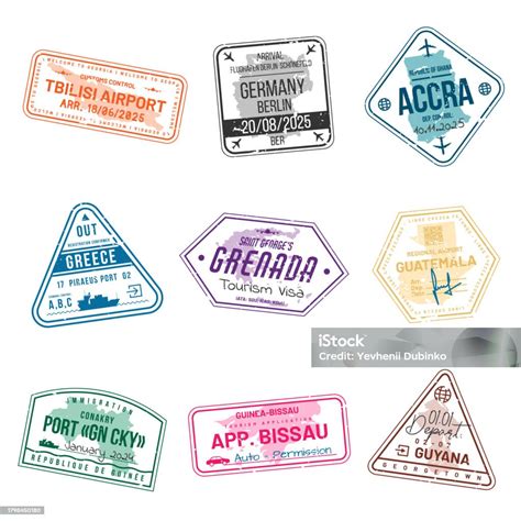 여권용 여행 비자 스탬프 세트 추상 국제 및 출입국 관리소 우표 도착 및 출국 세관 해당 국가에 대한 비자 스탬프 비자에 대한 스톡 벡터 아트 및 기타 이미지 Istock