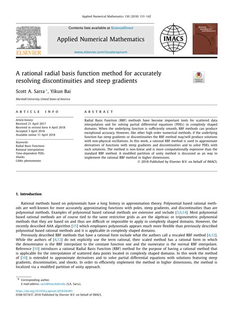 Pdf A Rational Radial Basis Function Method For Accurately Resolving Discontinuities And Steep
