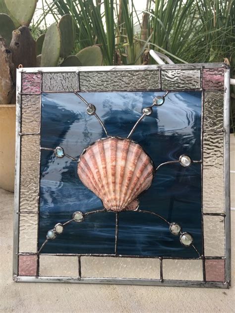 Tiffany Styled Stained Glass Sea Shell Panell Suncatcher 16x16 Etsy