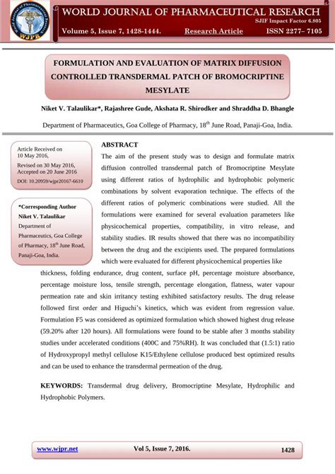 Pdf Formulation And Evaluation Of Matrix Diffusion … Dokumen Tips