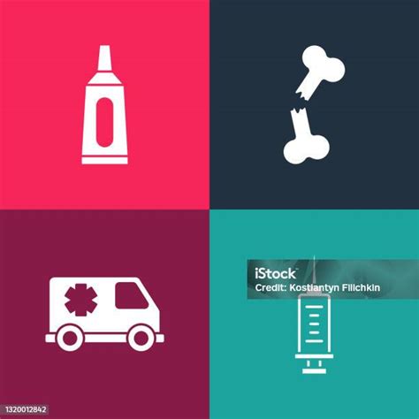 세트 팝 아트 주사기 응급 자동차 인간의 깨진 뼈와 연고 크림 튜브 의학 아이콘 벡터 개에 대한 스톡 벡터 아트 및 기타 이미지 개 건강 진단 건강관리와 의술