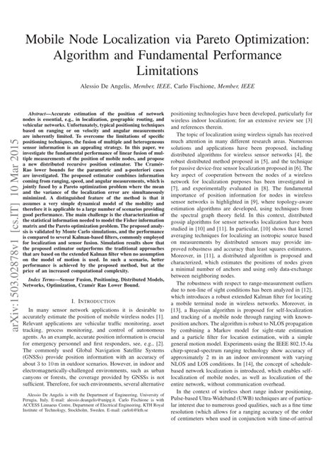 Pdf Mobile Node Localization Via Pareto Optimization Algorithm And Fundamental Performance
