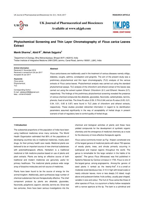 Pdf Phytochemical Screening And Thin Layer Chromatography Of Ficus