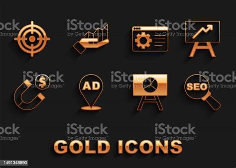 Set Advertising Board With Graph Chart Seo Optimization Magnet Money Browser Setting Target And